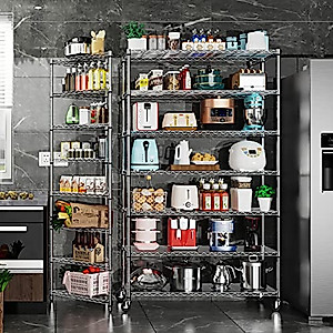 Chrome NSF 7 Tier Metal Shelf Wire Shelving Unit, 2450lbs Heavy Duty Adjustable Storage Rack with Wheels & Shelf Liners for Closet Kitchen Garage Basement Commercial Shelving - 82" H x 48" L x 18" D