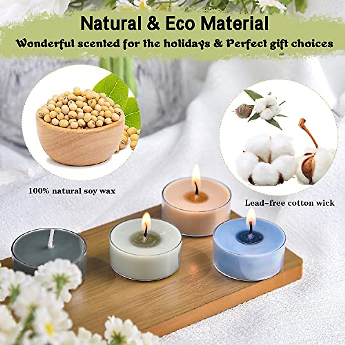 Sungmor 16 Pack Tea Lights Scented Candles, Small Premium Scented Tea Warmer Candles, Aromatherapy Relaxing Mini Tealight Candles for Beauty Salon Home Office, 100% Natural Soy Wax No Lead Smokeless