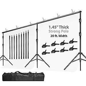 LimoStudio (Heavy Duty) 20 ft. Wide x 10.3 ft. Tall Backdrop Stands, High Stability with 1.45" Thick Pole, Adjustable Width & Length, Background Support System Kit with Super Spring Clamps, AGG2280