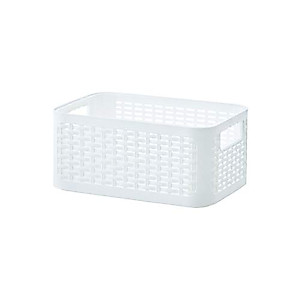 Superio Woven Plastic Storage Basket Box with Handles- Wicker Home Organizer Shelf Bins for Closet- Use for Socks, Jeans, Undershirts, Belts, Accessories (9 Quart, White)