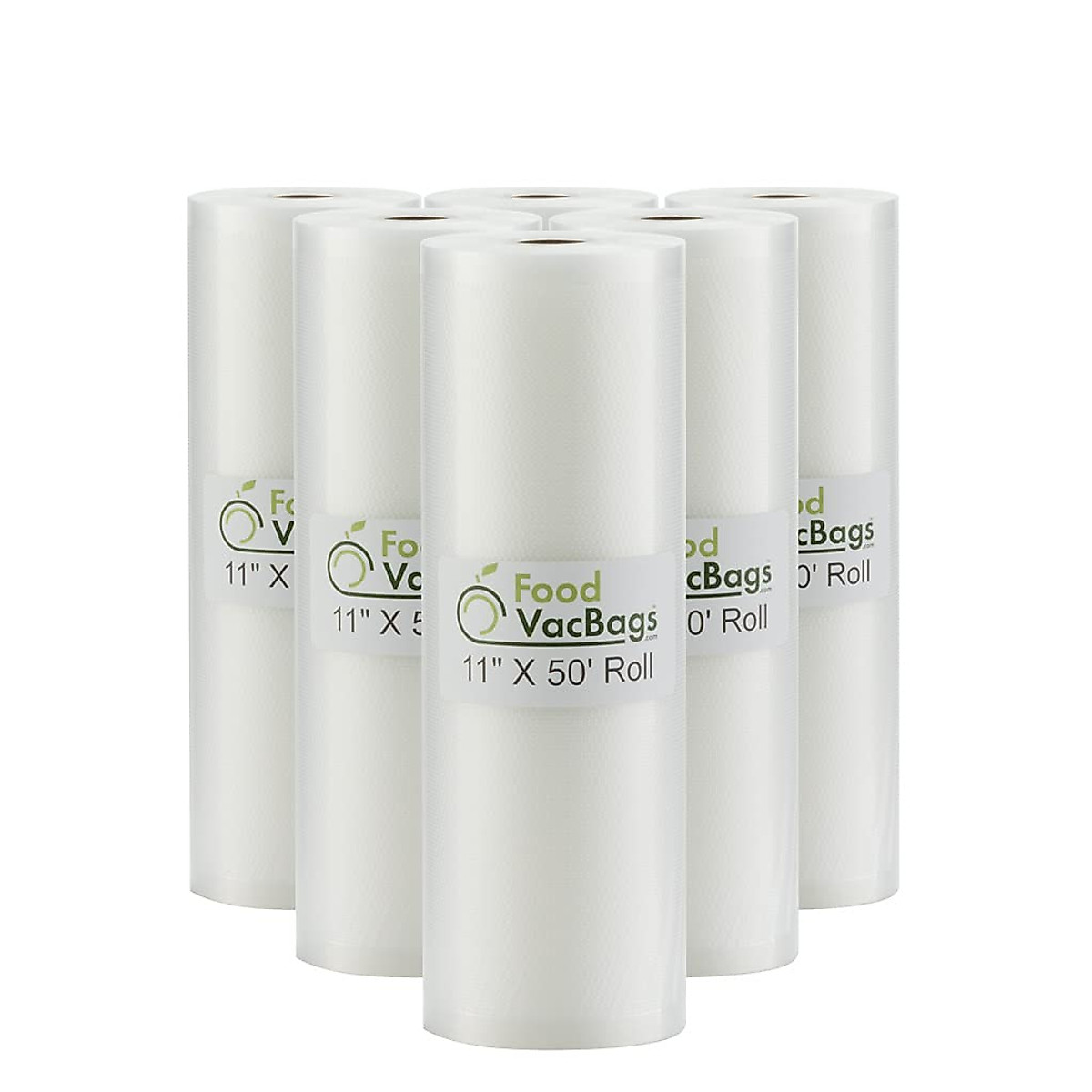 FoodVacBags Vacuum Sealer Rolls, 11 In x 50 Ft, 6 Rolls, Compatible with Foodsaver, Embossed Commercial Grade Make Your Own Size Food Storage Vacuum Sealer Bags