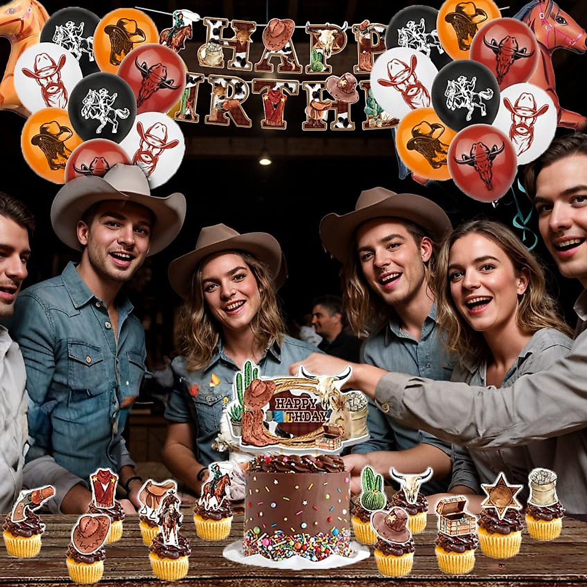 HXJFGDM Cowboy Party Decorations - Cowboy Birthday Party Decorations,western themed party decorations Include Happy Birthday Banner 40IN Horse Foil Balloons for Western Party (Cowboy Birthday)