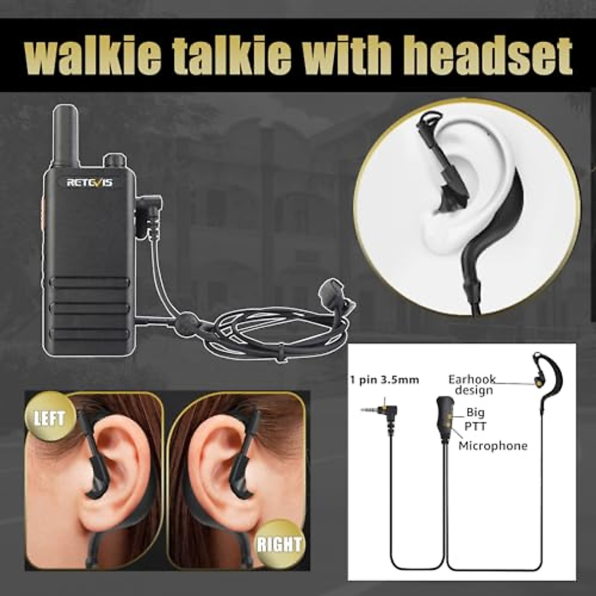 Retevis RT22P,New Version of RT22(2.0),Portable 2 Way Radio with Earpiece,1620mAh Battery,USB-C,Rechargeable Walkie Talkies(6 Pack) with 6 Way Multi Gang Charger,for Church Security School Warehouse