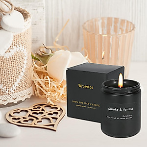 Scented Candle for Home Scented,Spring Candles,Black Jar Candle,Natural Soy Wax,Long Lasting Burn Candles,Holiday Candle,for Men & Women Candles Gifts,7oz 50Hour Burn (Smoke & Vanilla, 7OZ, Black)