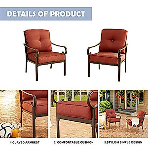 LOKATSE HOME Outdoor Conversation Furniture Set Patio Dining Metal Single Chairs with Cushion, 2, Red