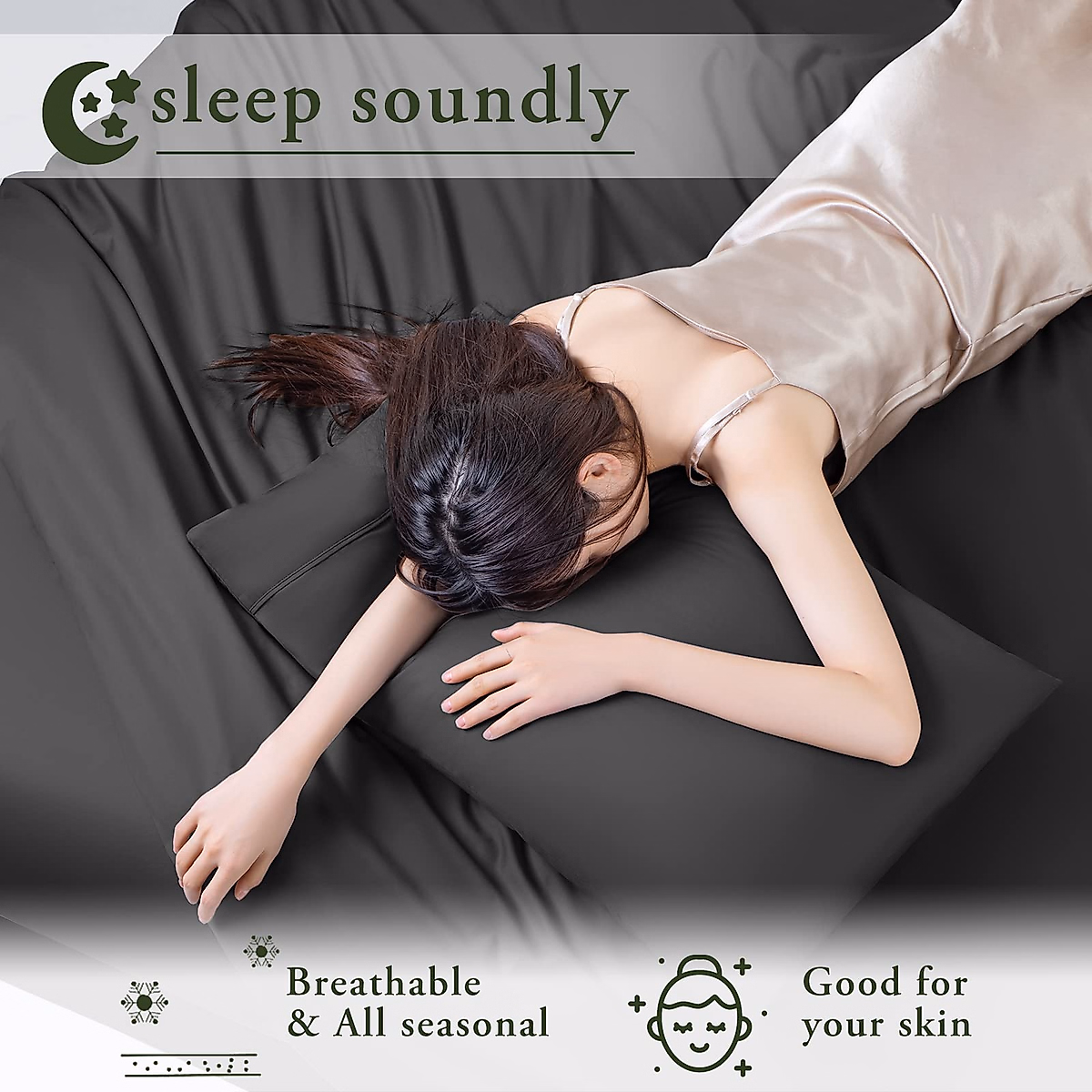 LBRO2M 1000 Thread Count 100% Cotton California King Size Sheets Set,Bed Sheet 4 Piece Sets,16 inches Deep Pocket,Bedding Super Soft Breathable,Sateen Weave Long Staple Comforterble,All Season,Black