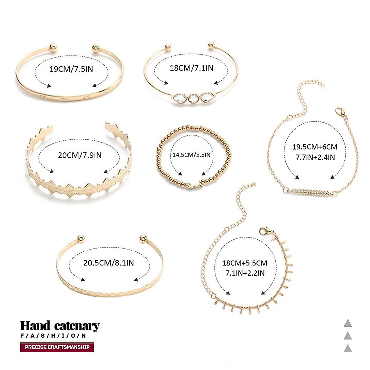 Sakytal Boho Gold Cuff Bangles Bracelets Layered Stackable Bracelet Set Rhinestone Open Cuff Bracelet for Women(7Pcs)