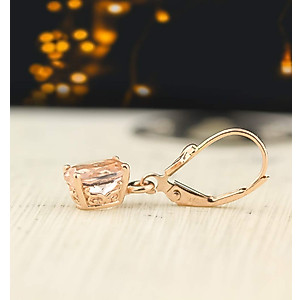 Solid 14k Rose Gold Morganite Dangle Lever back Earrings