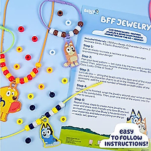 Horizon Group USA Bluey Friendship Jewelry, Create 4 Bluey Charm Bracelets & 2 Bluey Charm Necklaces, Includes 150 Beads & 6 Rubber Charms with Bluey Storage Case, Gifts for Kids Boys Girls
