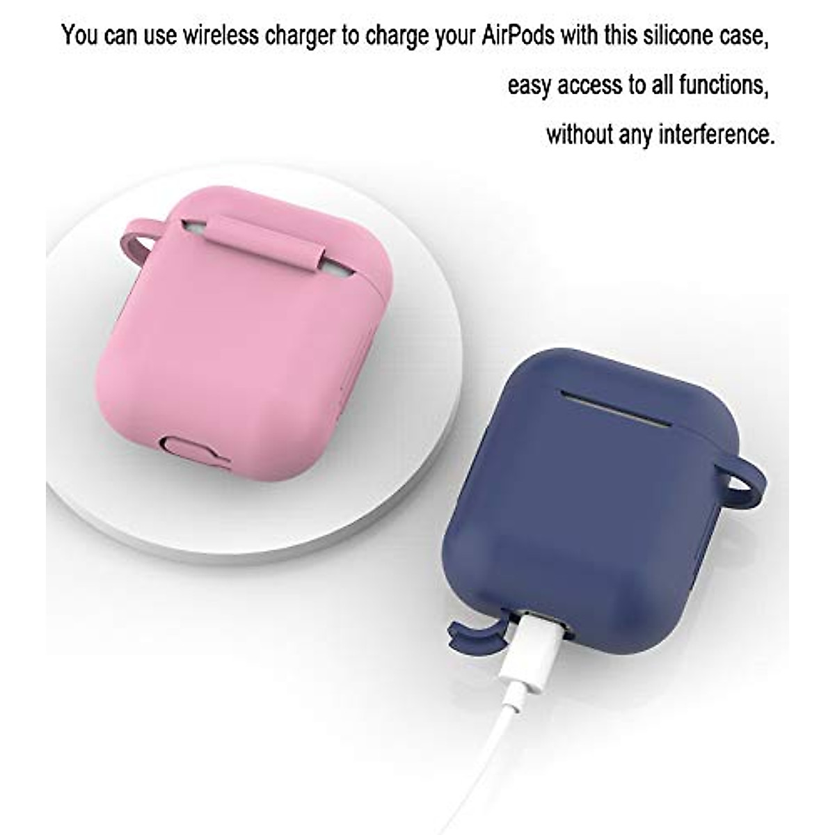 NeotrixQI AirPods Case, Silicone Protective Cover Compatible with Apple AirPods 1/2 Shock Resistant Waterproof AirPods Cover with Carabiner Anti-Lost Strap Front LED Indicator Visible(Black)