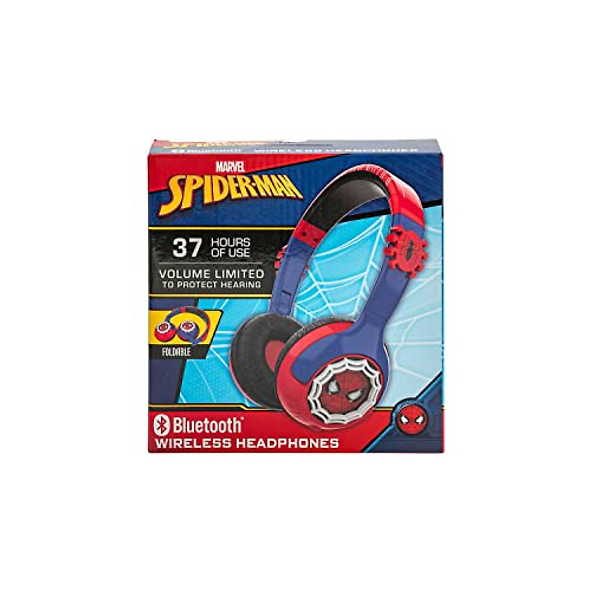 eKids Spiderman Kids Bluetooth Headphones, Wireless Headphones with Microphone Includes Aux Cord, Volume Reduced Kids Foldable Headphones for School, Home, or Travel
