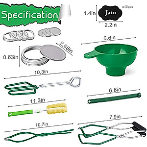 Canning Supplies Starter Kit, 11pcs Canning Kit Home Canning Tools Set for Canning Pot Manson Jars - Jar Lifter, Lid Lifter, Jar Wrench, Funnel, Can Tong, Jar Brush, 4 Set Canning Lids and Rings
