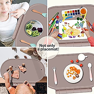 Silicone Placemat for Baby, Silicone Baby Toddlers Non-Slip Tablemats Stain Resistant Anti-Skid Reusable Dishwasher Safe Table Mats, Portable Food Mat Travel, Gray