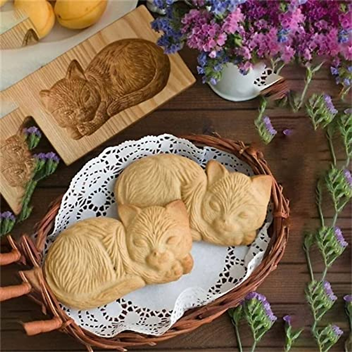 Wooden Cookie Molds, Engraved Embossing Cookie Cutter with Christmas Tree Deer Pinecones Pattern for Baking Embossed Cookies for Kids and Adults to Make Cookie Dough
