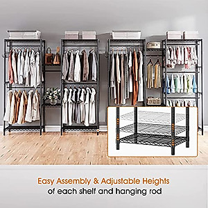 Gaomon Clothes Rack, Heavy Duty Clothing Racks for Hanging Clothes, Armoires Freestanding Clothing Organizer with Adjustable Shelves & 4 Side Hooks (Diameter 1.0 inch)