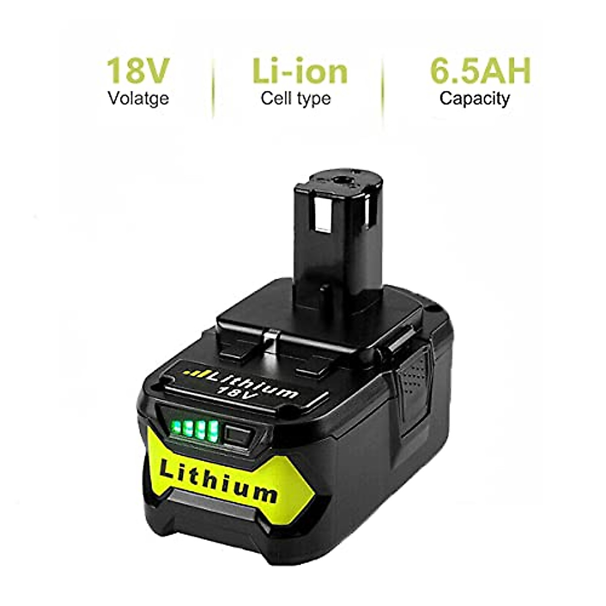 MANUFER 2Pack 6.5Ah 18V P108 Lithium-ion Battery Replacement for Ryobi 18v Lithium-ion Battery P108 P105 P102 P103 P107 P109 P104 Suit Replacement for Ryobi 18-Volt Battery