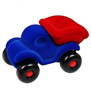 Rubbabu Cleanupper The Dump Truck - Sensory Interactive Educational Toy for Children - Safe & Soft w/Fuzzy Tactile Surface (Blue)