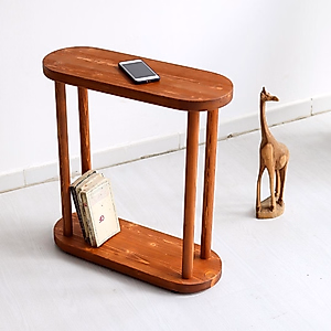 GENESIS WOODESIGN Oval Solid Wood Narrow Side Table, Slim End Table, Small Coffee Table (Chestnut, Large)