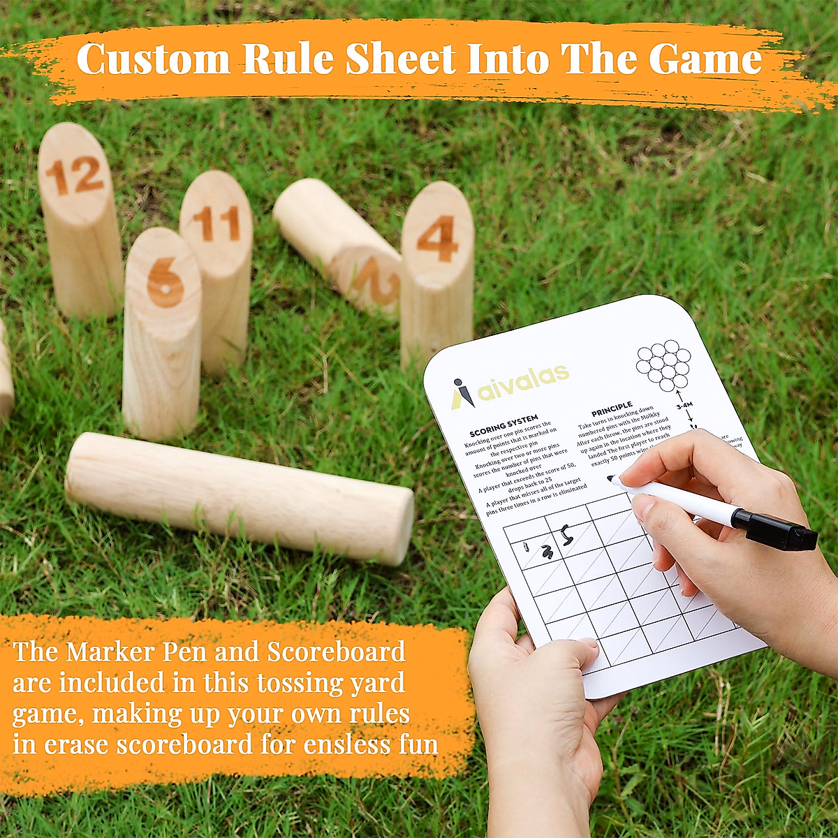 Aivalas Wooden Tossing Game Set, 12PCS Numbered Block Toss Games with Scoreboard & Carrying Case, Outdoor Lawn Backyard Beach Game, Gift for Family Toss Party Group