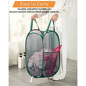2 Pack Laundry Hamper Baskets, Collapsible Laundry Baskets Durable Tear-resistant with Side Pocket Reinforced Carry Handles green