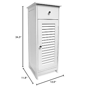 MICRODRY Narrow Bathroom Storage Floor Cabinet with Slatted Door, Drawers and Shelves, Bathroom Storage, Compact Functional Design, Premium Water Resistant Coating, Easy to Assemble, White
