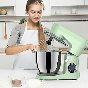 ZZR SEVEN Stand Mixer, Dough Mixer, Cake Mixer, Kitchen Mixer with Bowl SS 5.5 QT, 450W Copper Motor, Standing Mixer with Beater, Dough Hook, SS Egg Whisk (450W Green)