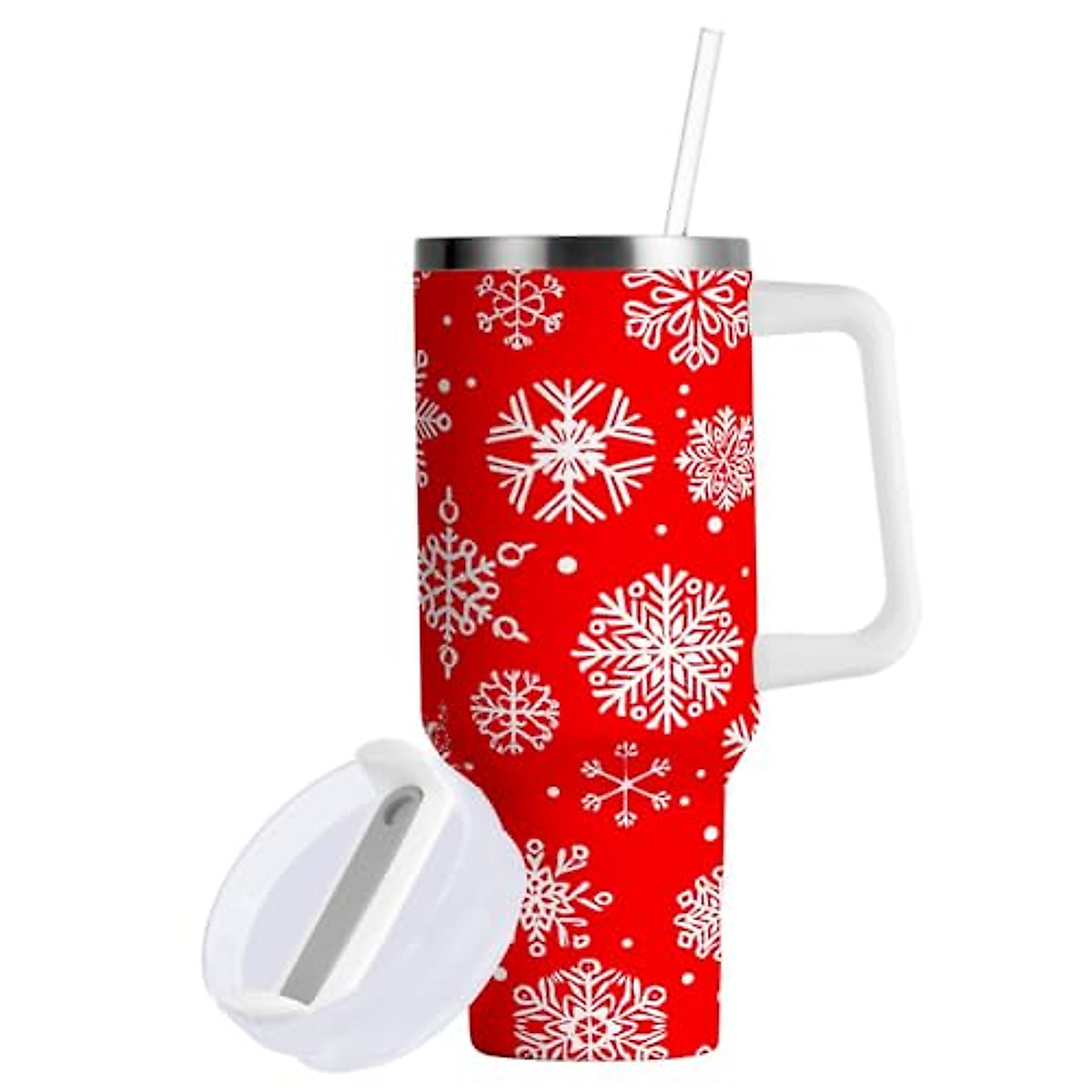 RPLIFE Various White Snowflakes 40oz Tumbler with Handle, Stainless Steel Cups with Lid, Tumblers for Women