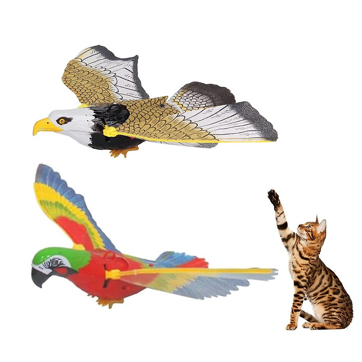 soputry Flying Toy for Cats, Simulation Bird Interactive Cat Toy for Indoor Cats, Funny Rotating Electric Flying Bird Interactive Animals Toys for Cats Kitten Play Chase Exercise (Eagle & Parrot)