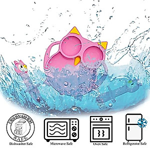 KAVONOI Baby Toddler Silicone Suction Plate with Spoon&Fork And Adjustable Bib Set,Silicone Baby Feeding Utensils Set，Baby Toddler Led Weaning Supplies Set-Pink Owl Set