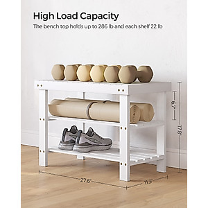 SONGMICS Shoe Rack Bench, 3-Tier Bamboo Shoe Storage Organizer, Entryway Bench, Holds Up to 286 lb, 11.3 x 27.6 x 17.8 Inches, for Entryway Bathroom Bedroom, White ULBS004W01