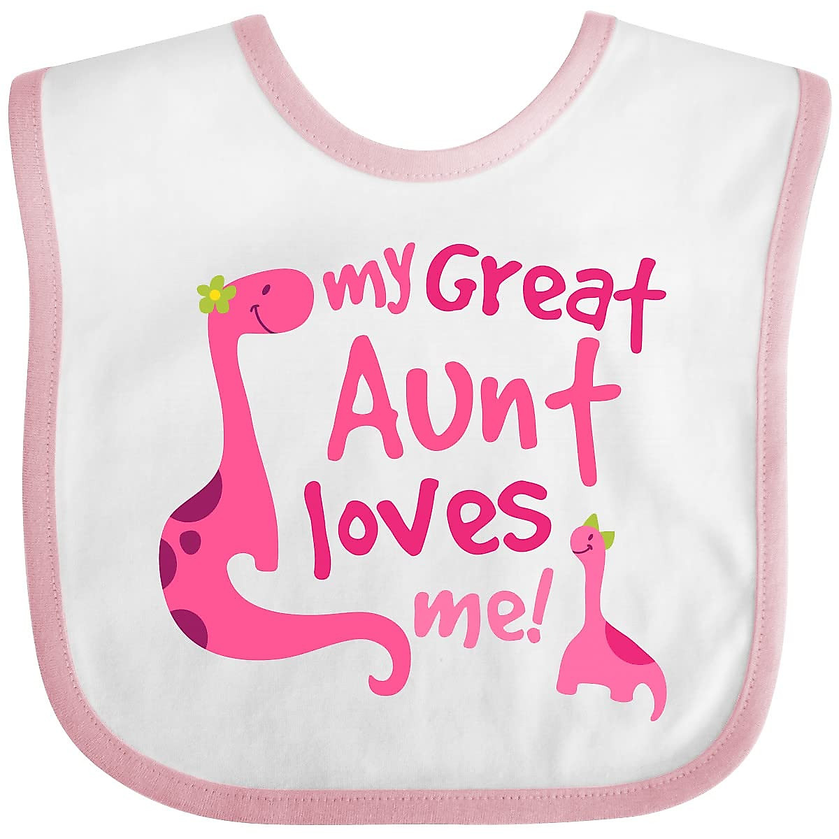 inktastic My Great Aunt Loves Me Dino Baby Bib White and Pink 1a5e5