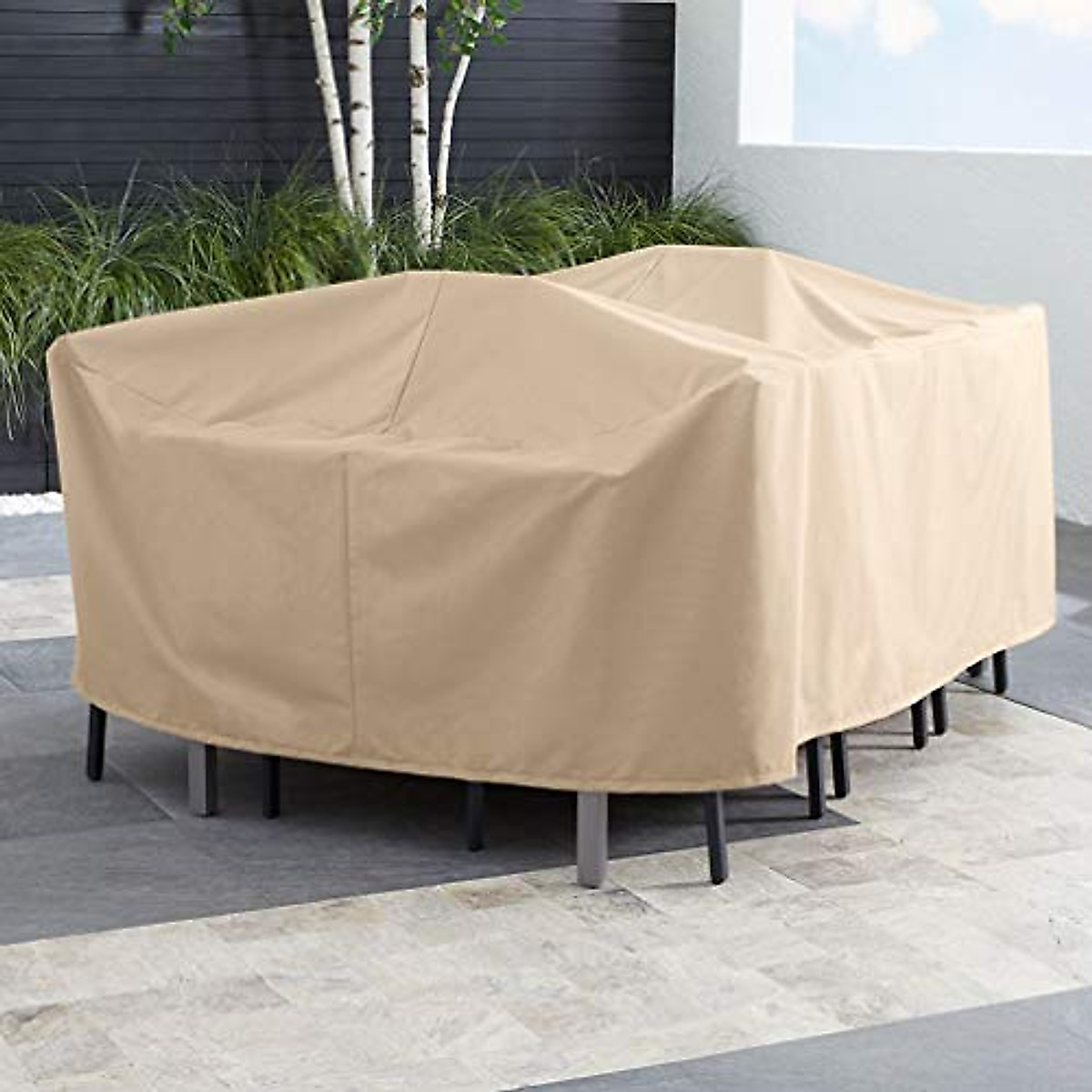 FDW Patio Furniture Covers Outdoor Patio Table Chair Sets Covers Rectangular Outdoor Patio Cover 600 * 300D Polyester Fabric Resistant UV Resistant Waterproof Dust Proof Garden, Khaki 128x82x23Inches