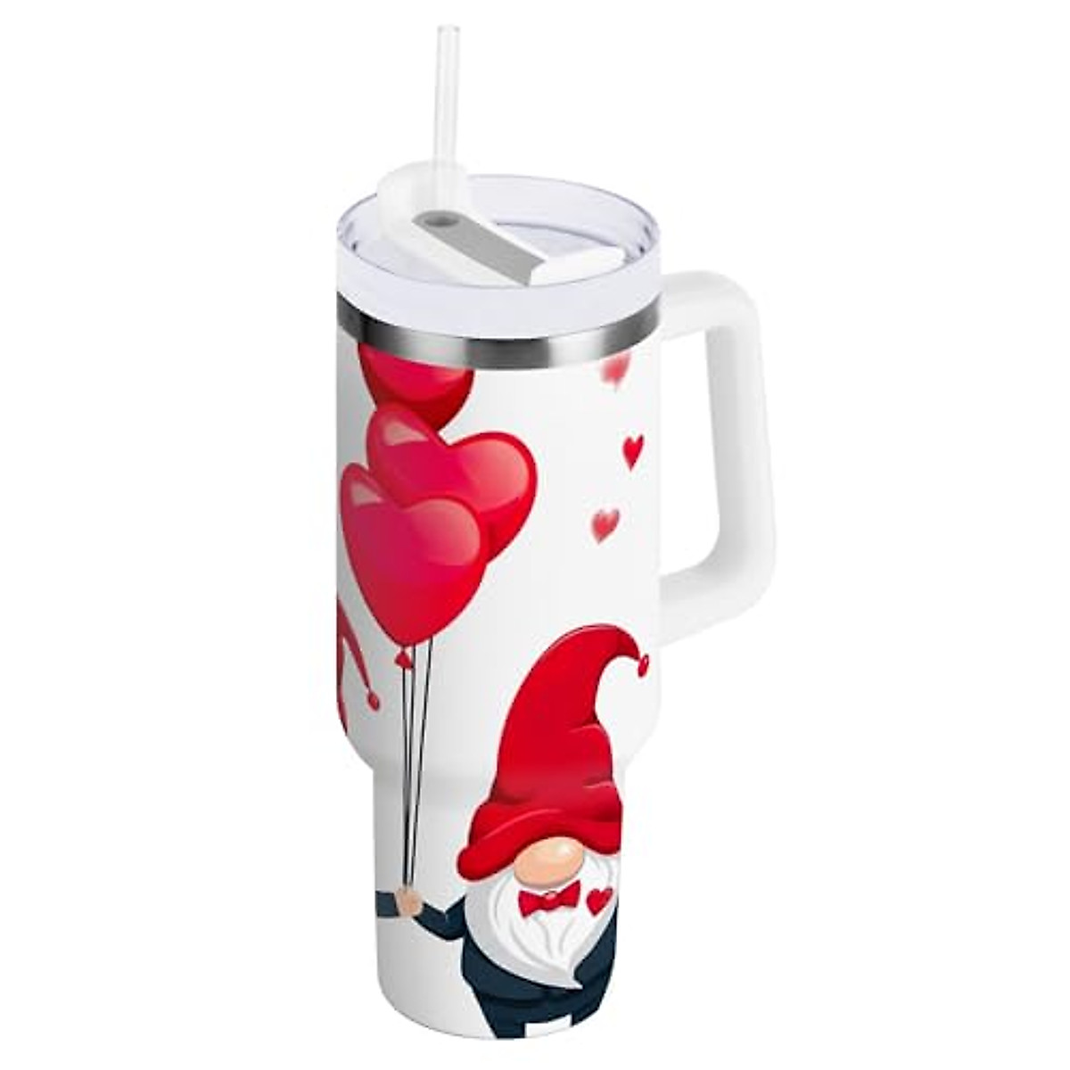 Cute Valentine's Gnome Stainless Steel Tumblers with Handle and Straw Lid for Water, Water Tumbler 30 OZ / 0.89 L