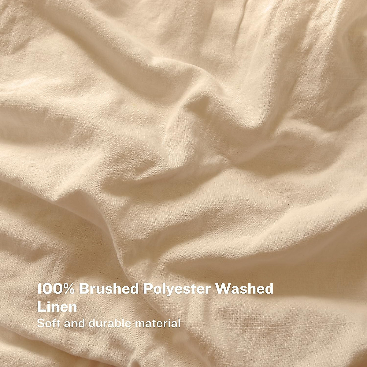 Brentfords Washed Linen Queen Duvet Cover with 2 Pillow Shams Soft Brushed Duvet Cover Queen Microfiber - Queen Bed Sets 90" X 90" - Hotel Duvet Cover Queen - Beige Natural