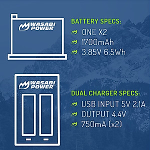 Wasabi Power Insta360 ONE X2 Battery (2-Pack) and Dual USB Charger Base Bundle Compatible with Insta360 ONE X2 Camera (Not Waterproof)