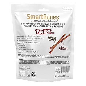 SmartBones Smart Twist Sticks With Peanut Butter 50 Count, Rawhide-Free Chews For Dogs, SBTT-02943, 50-count