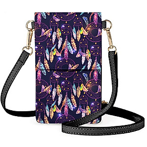 Forchrinse Fancy Dreamcatcher Touch Screen Cell Phone Purse Small Crossbody Phone Pouch Bag Pu Leather Travel Mini Shoulder Bag for Women Girls