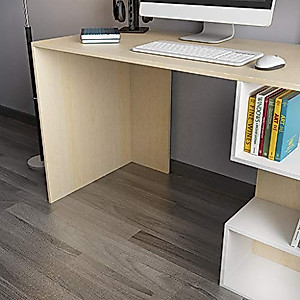 Modern Simplify Home Study Computer Desk with Bookshelf Board Khaki for Living Room Office Study Room