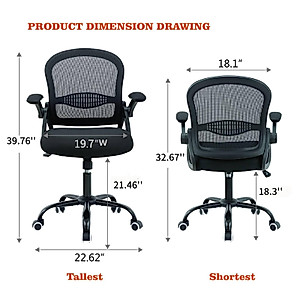 SAIBFARST Ergonomic Office Chair-Adjustable Height, Desk Chair with Wheels Mesh Computer Desk Chair with Flip-up Arms PU Leather Task Chair 300lbs