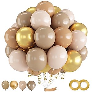 50 PCS Double Stuffed Neutral Balloons Set with Metallic Gold, Light Brown, Nude and Beige Apricot Cream Balloons for Women Teddy Bear Birthday Party Decorations