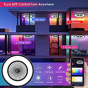 HUMHOLD 24" Low Profile Ceiling Fans with Lights - Smart Bladeless Ceiling Fan with Voice/APP Control Dimmable Color Chaning LED-RGB Back Ambient Light, Flush Mount Ceiling Fans Black