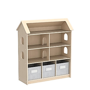Guidecraft EdQ Dollhouse Bookcase - Natural: Kids' Wooden Organizer Shelves with Removable Storage Bins for Books, Dolls, and School Supplies | Children's Bedroom and Classroom Furniture