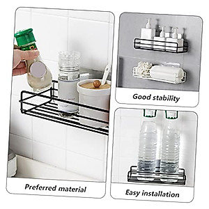 Levemolo 2pcs Organizer Shelves for Adhesive Dish Shampoo Brush Stainless Holders Caddy Racks Shower Farmhouse Scouring Iron Black Display Storage Floating Sink Metal Shelf Wall-mounted