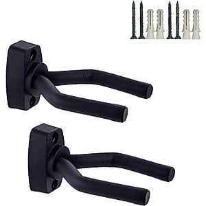 CC CAIHONG Guitar Wall Mount Hanger 2 Pack, Guitar Hanger Wall Hook Holder Stand Display Black with Screws - Easy to Install - Fits All Size Guitars, Bass, Mandolin, Banjo, Ukulele