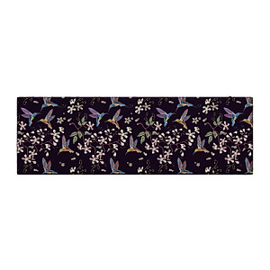 Ambesonne Cherry Blossom Bench Pad, Flappy Broad-Tailed Hummingbirds Flying Around White Cherry Blossom Trees, Standard Size HR Foam Cushion with Decorative Fabric Cover, 45" x 15" x 2", Black Purple