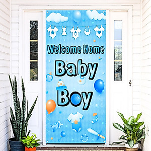 Labakita Welcome Home Baby Boy Door Banner, It’s a Boy Welcome Baby Boy Banner, Baby Shower Decorations for Boys, Gender Reveal Baby Shower Door Sign Party Decoration Inside Outside