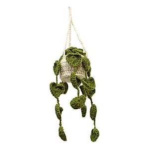 GLACIART ONE Plant Car Interior Hanging Ornament| Funny & Fuzzy Wool Crochet Plant Rear View Mirror Accessories| Great as Decoration, Party Favors & Gifts