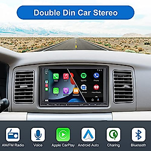 Double Din Car Stereo Radio Wireless CarPlay & Wireless Android Auto, 7inch Touch Screen Car Audio Receiver with Bluetooth,Live Rearview Camera,AM/FM, GPS Navigation,Mirror Link,Subwoofer,USB/AUX/SWC