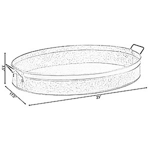 Galvanized Metal Oval Rustic Serving Tray with Handles, Large