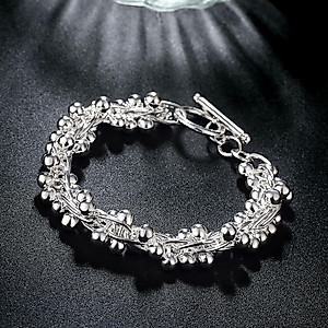 NABTYJC Fashion Sterling Silver Ball Bead Chain Bracelet -Handmade Link Chain Bracelet For Women Mom Wife Valentine Mothers day Gift, Toggle Button 8"